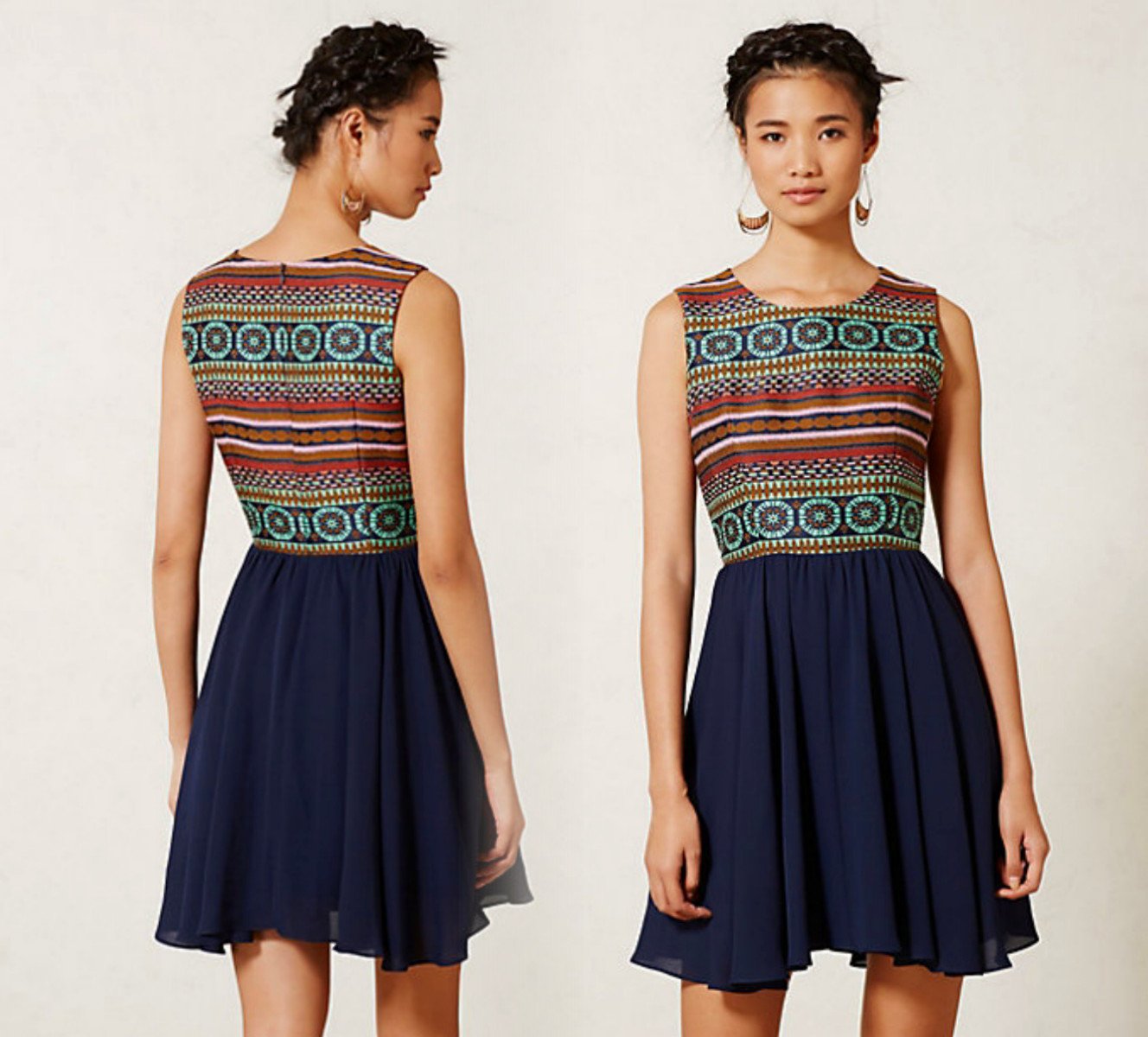 8 Anthropologie Winola Dress Medium Blue Motif by Nomad Morgan Carper