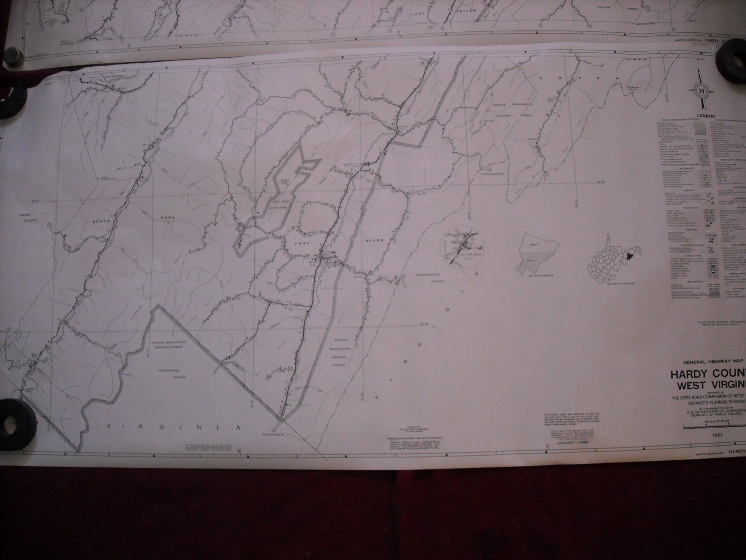 Hardy County West Virginia 1961 set of 2 General Highway Map