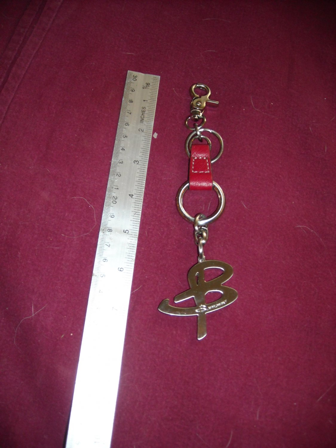 B Makowsky Silver Tone Hand Bag Charm / Keychain Maroon Color strap Key ...