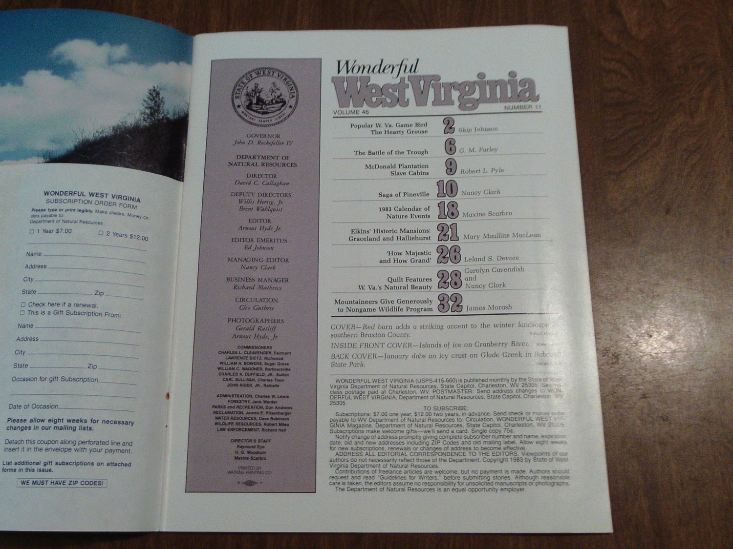 Wonderful West Virginia Magazine January 1983 Volume 46 No. 11 Grouse ...