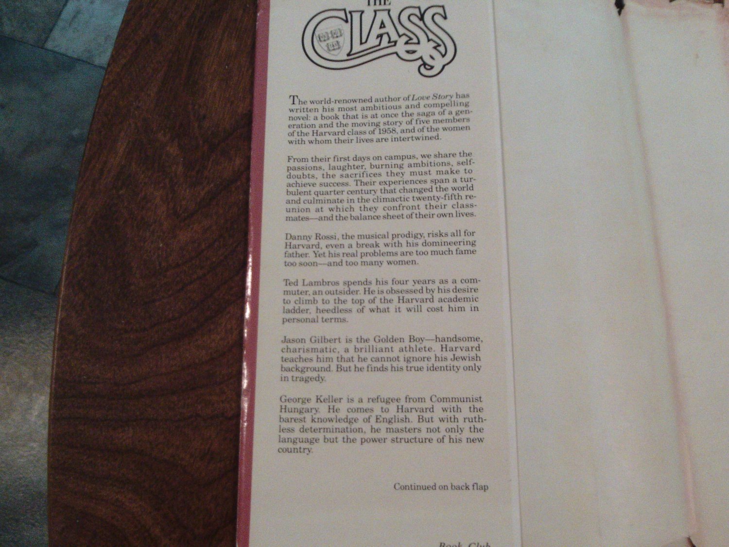 The Class by Erich Segal (1985) (L33c2) Bantam Books BCE HC