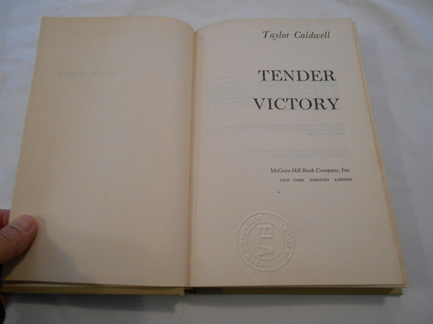 Tender Victory by Taylor Caldwell (1956) (R74d8) McGraw-Hill Book ...