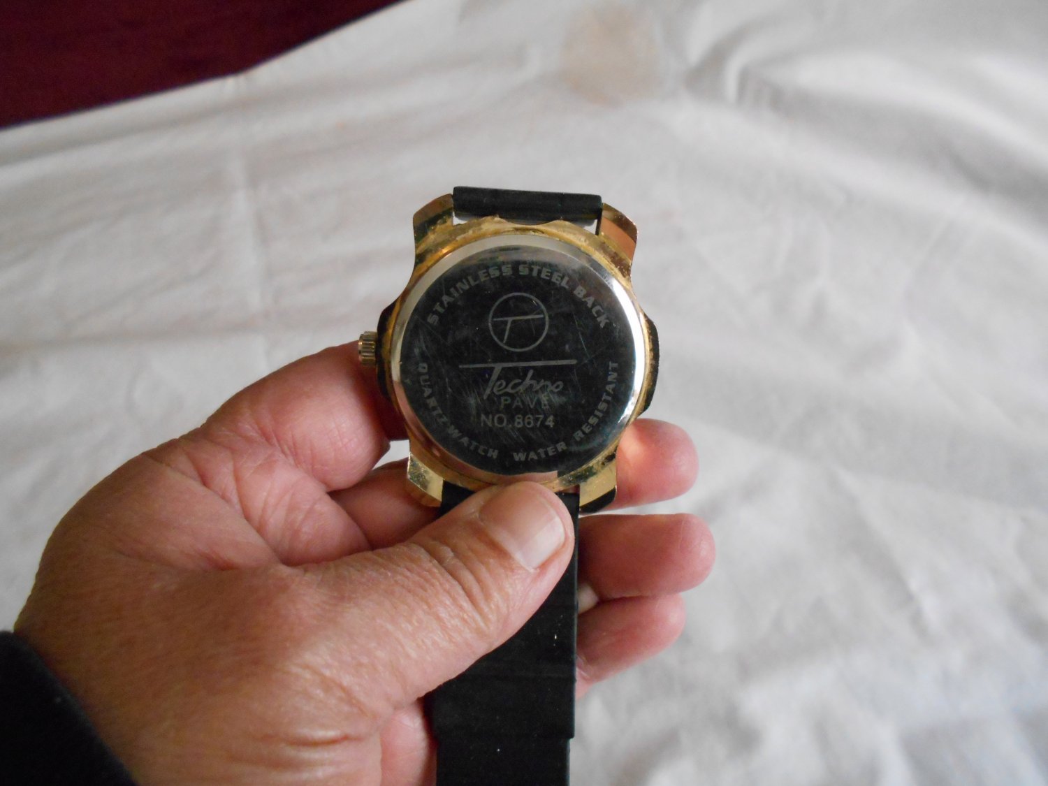 Techno Pave No. 8674 Quartz Water Resistant Watch Black Band Gold Face ...