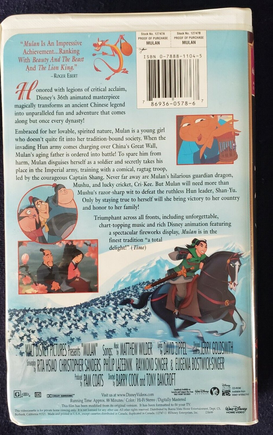 MULAN (VHS, 1999) WALT DISNEY Masterpiece Collection Clamshell Case
