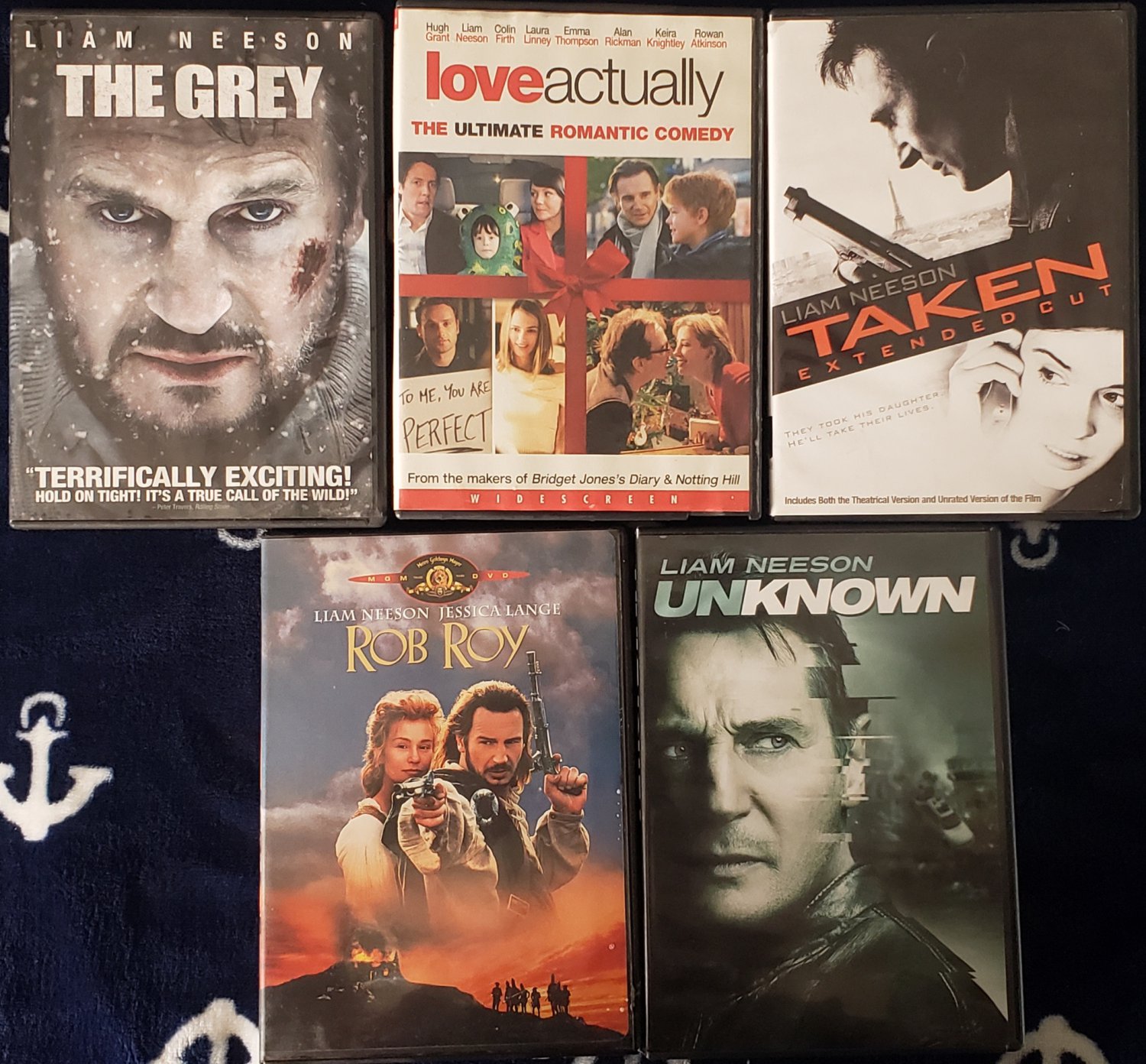 LOT OF 5 LIAM NEESON DVDs THE GREY LOVE ACTUALLY TAKEN ROB ROY UNKNOWN ...