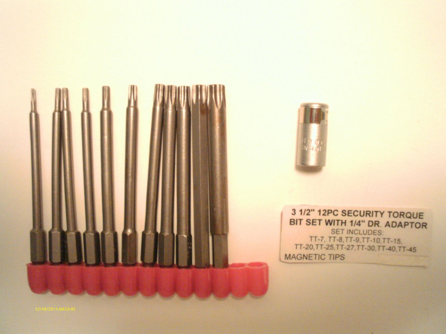 3 1/2" MAGNETIC 12pc SECURITY TORX BIT SET 7-8-9-10-15-20-25-27-30-40-45