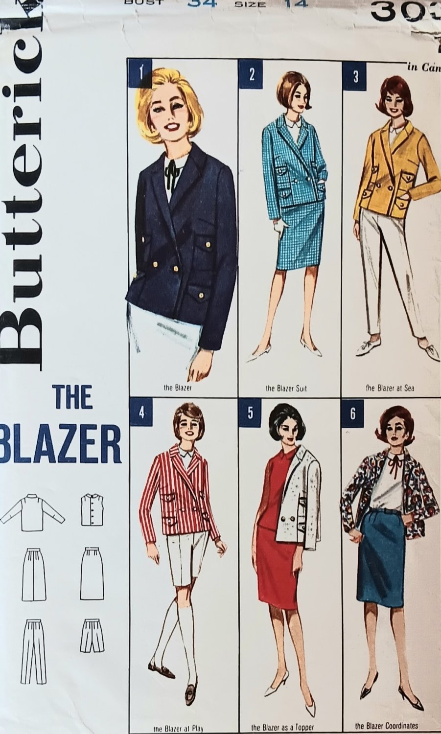 1960s Wardrobe Basics Sewing Pattern Blazer Skirt Pants Bermudas ...