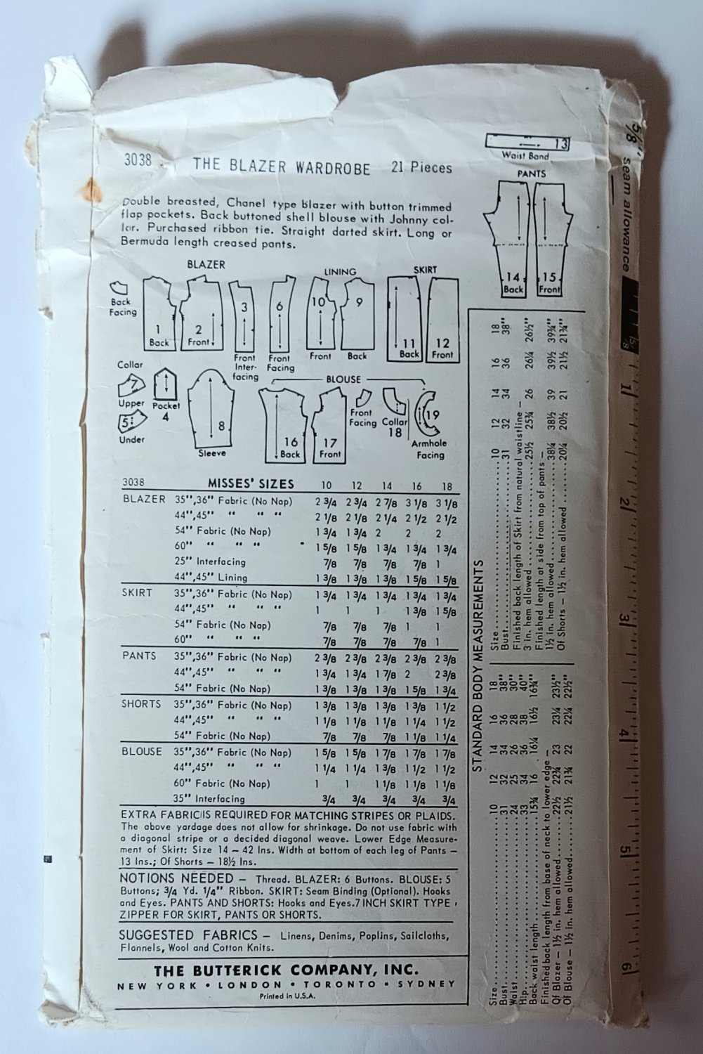 1960s Wardrobe Basics Sewing Pattern Blazer Skirt Pants Bermudas ...