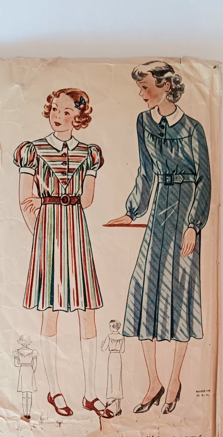 1930s Dress Sewing Pattern Simplicity 1697 Pleated 2 Styles JR Size 14 ...