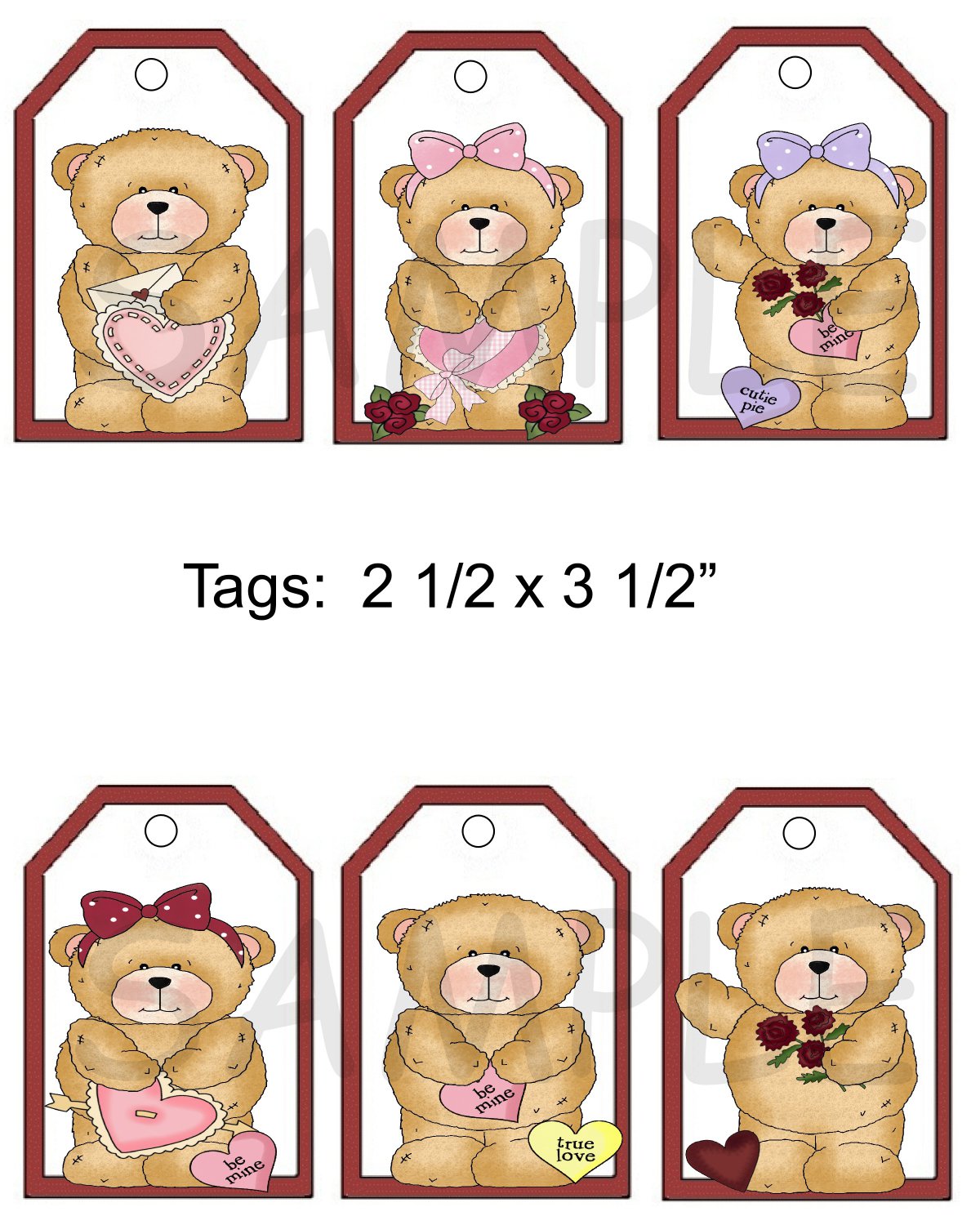 Chubby Bears Valentine Love - 6 pc Tags uc - Emailed as JPEG File ...
