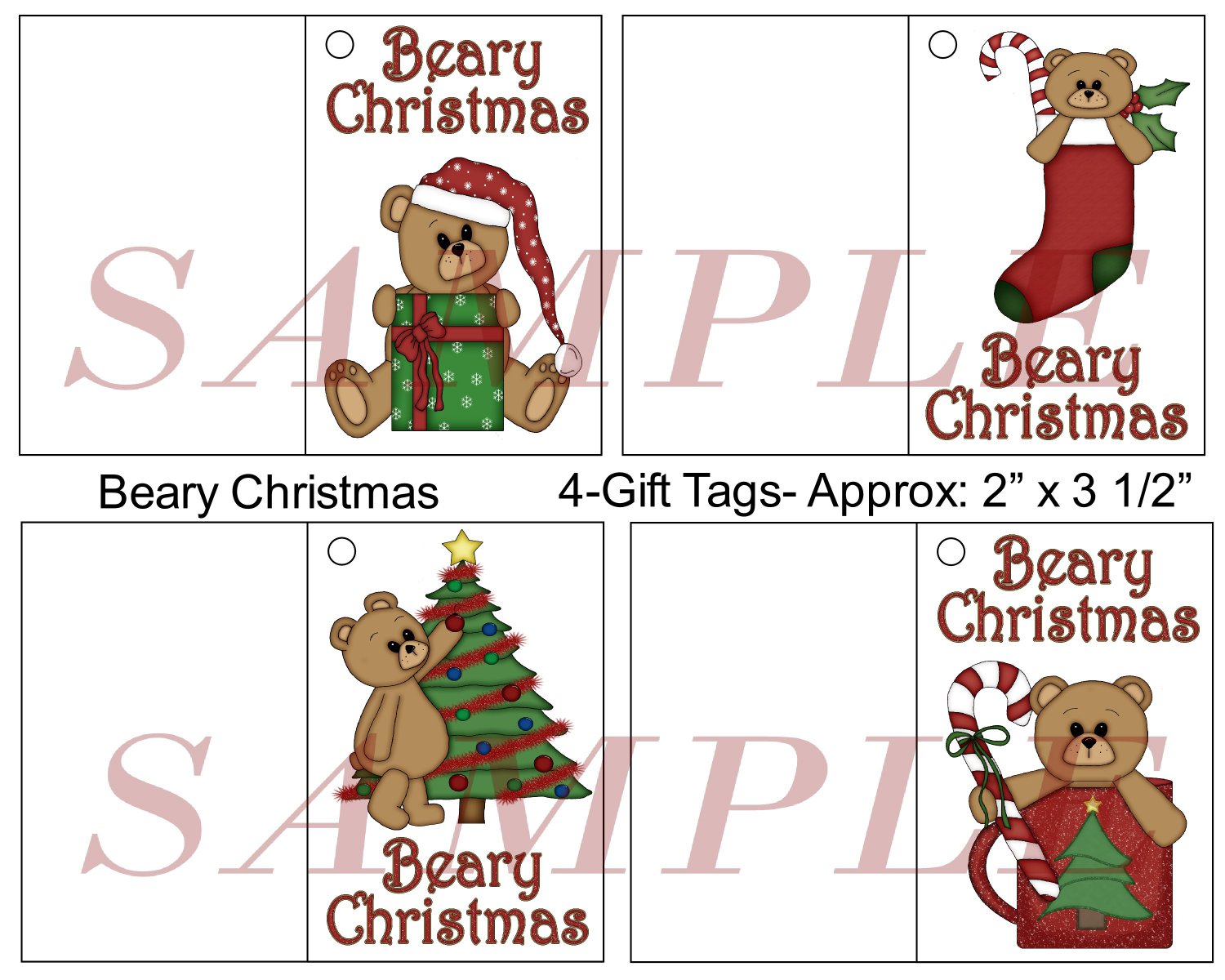 Beary Christmas Gift Tags uc - Emailed as JPEG File-Commercial and ...