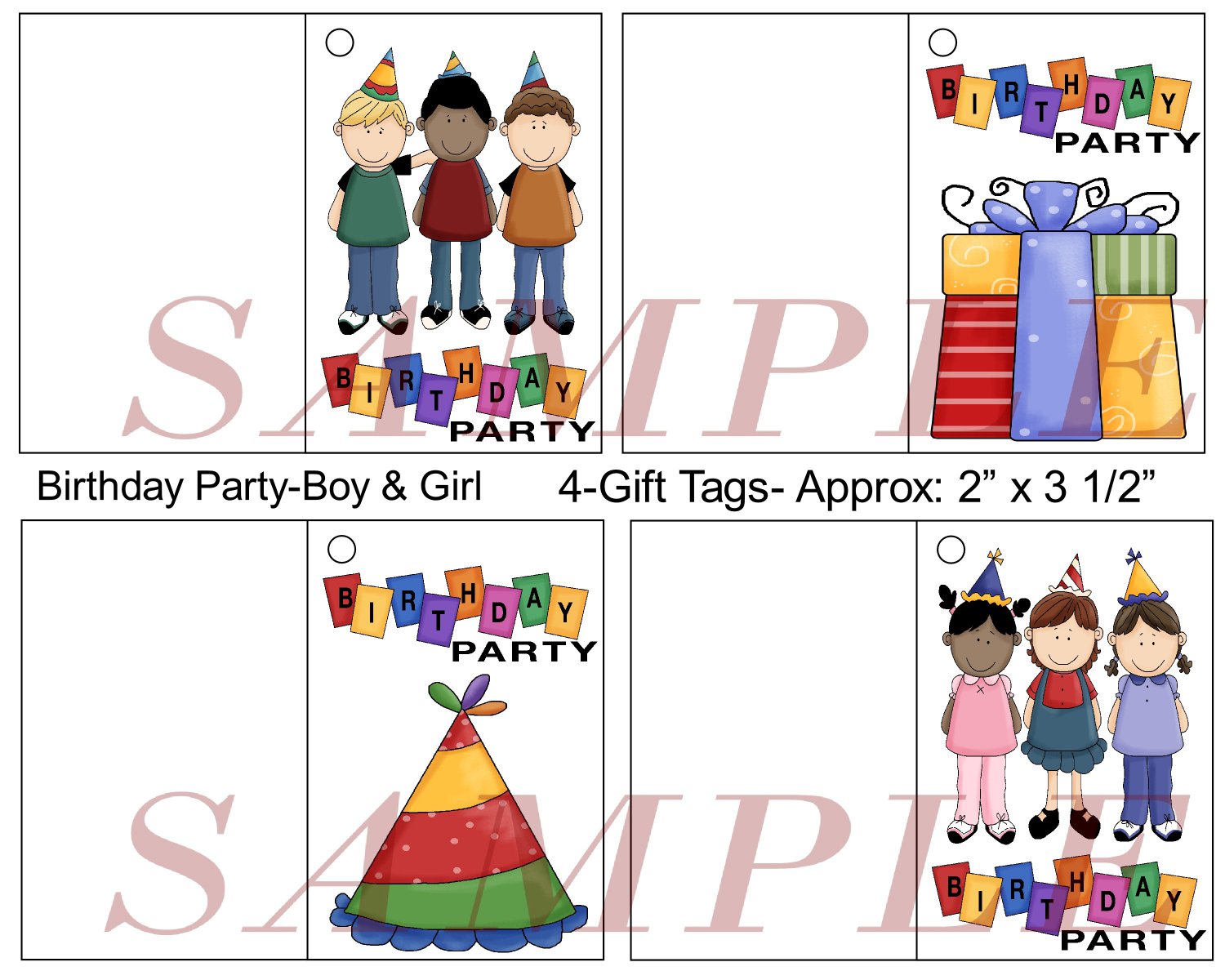 Birthday Party Boy.Girl Gift Tags uc - Emailed as JPEG File-Commercial ...
