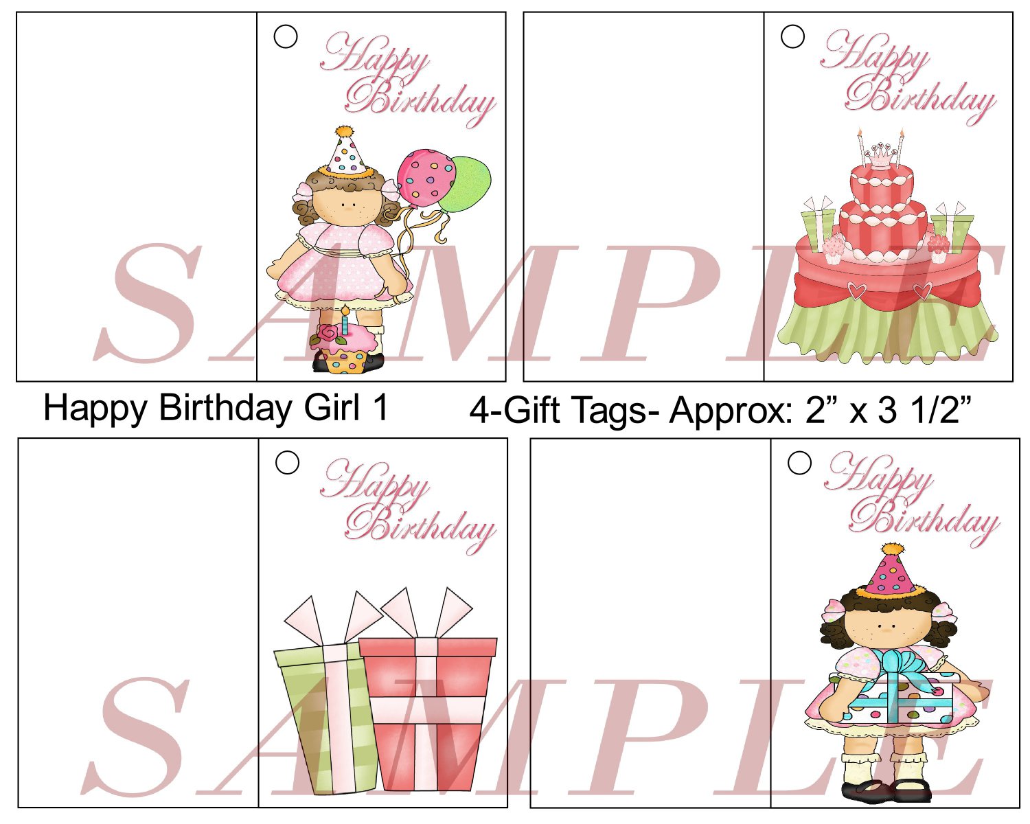 Happy Birthday Girl 1 Gift Tags uc - Emailed as JPEG File-Commercial ...