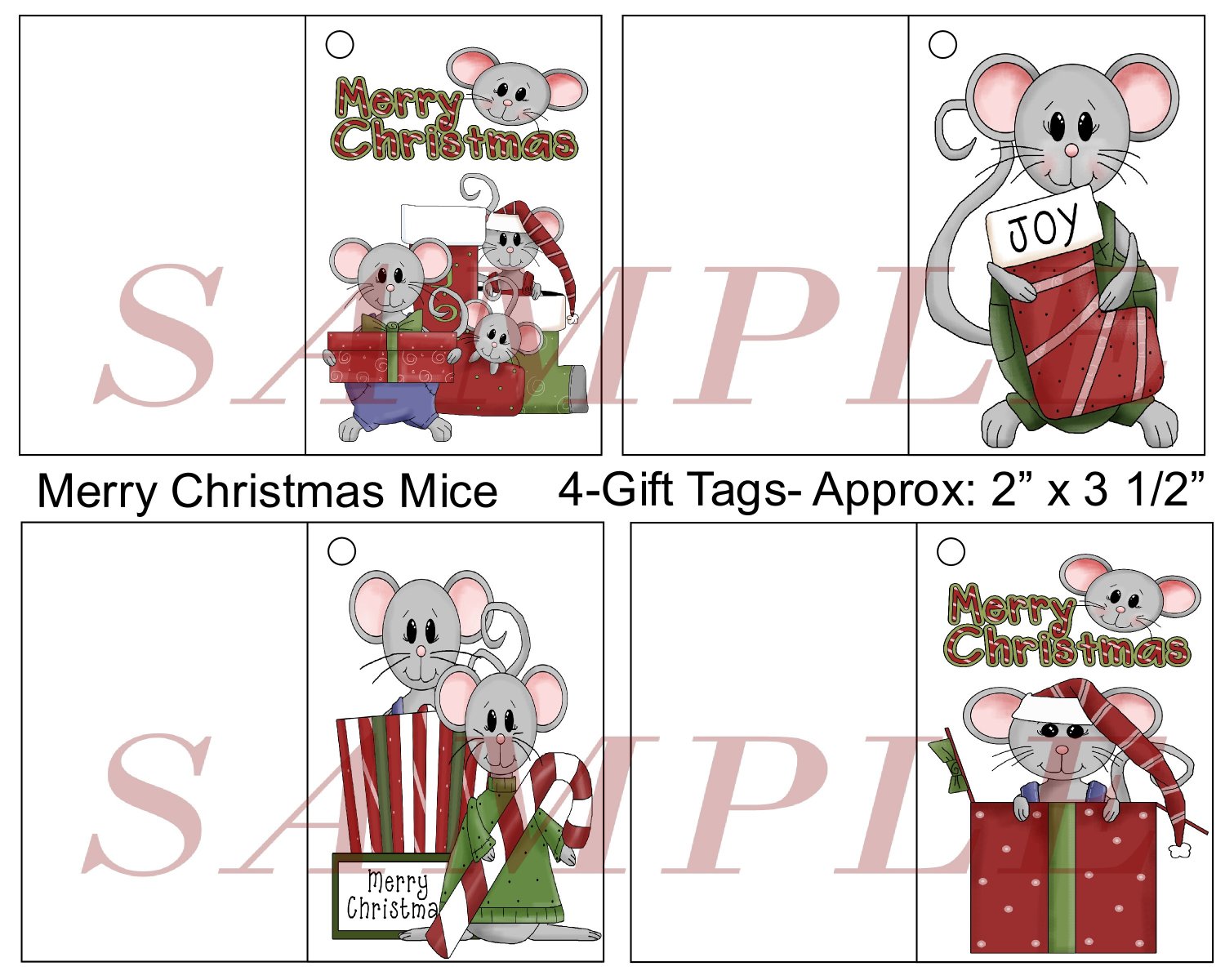 Merry Christmas Mice Gift Tags uc - Emailed as JPEG File-Commercial and ...