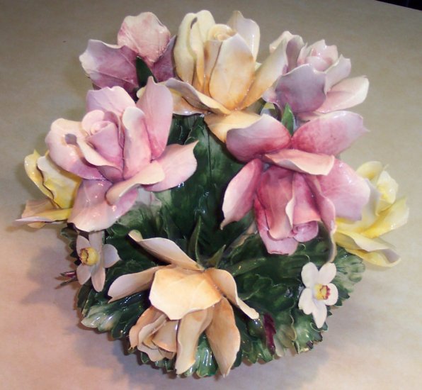 Capi De Monte Basket of Flowers Beautiful Capidemonte Italy Signed