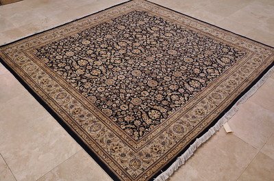 8x8 SQUARE WOOL HANDMADE AREA RUG PERSIAN NAVY IVORY