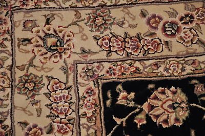 4x6 WOOL & SILK AREA RUG BLACK IVORY HANDMADE TUFTED