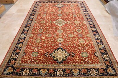10x14 AREA RUG HANDMADE KNOTTED RUST BLUE MASTERPIECE