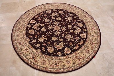 6 FOOT ROUND AREA RUG HAND TUFTED WOOL SILK BURGUNDY