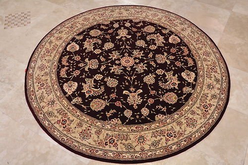 6 FOOT ROUND AREA RUG HAND TUFTED WOOL SILK BURGUNDY