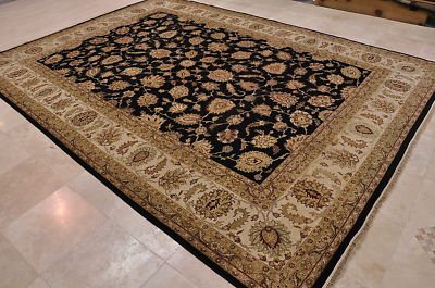 10x14 WOOL AREA RUG VEGETABLE DYE HANDMADE BLACK BEIGE