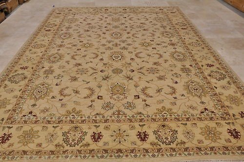 10x14 WOOL AREA RUG VEGETABLE DYE HANDMADE BEIGE GOLD