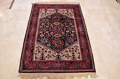HANDMADE PERSIAN RUG 4x6 NAVY BLUE IVORY PINK WOOL