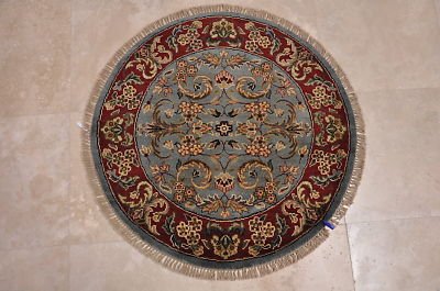 3x3 FOOT ROUND HANDMADE AREA RUG GRAY RED DOOR MAT BLUE
