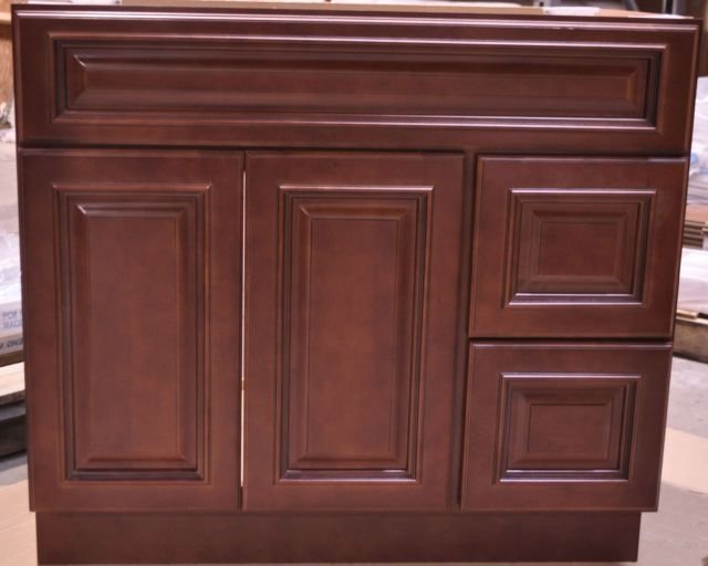 36 Inch Contemporary Cherry / Red Bathroom Vanity Right Drawers Cabinet 36"