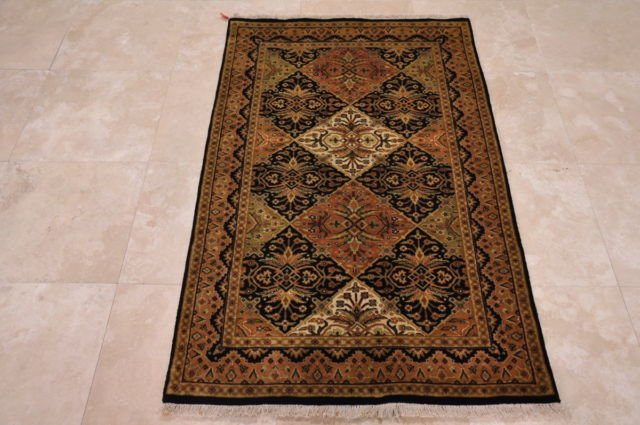 3x5 WOOL AREA RUG HANDMADE PERSIAN BLACK RUST IVORY GOLD