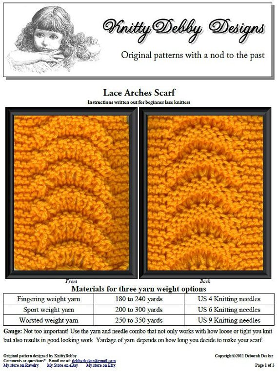 Lace Arches Scarf Easy knitting pattern for beginners PDF
