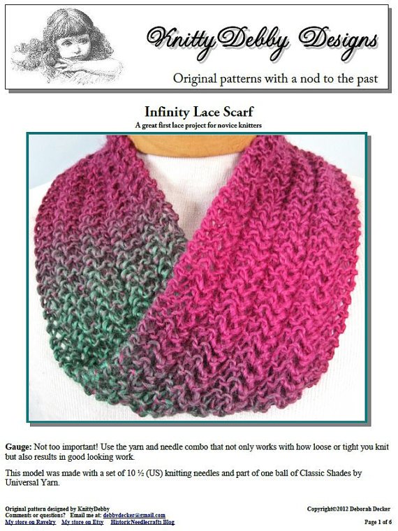 Infinity or Moebius Knit Lace Scarf knitting pattern Easy for beginner ...