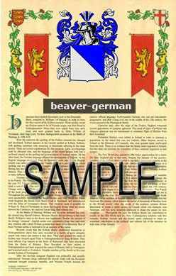 BEAVER - GERMAN - Coat of Arms - Family Crest - Armorial GIFT! 8.5x11
