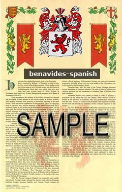 BENAVIDES - SPANISH - Coat of Arms - Family Crest - Armorial GIFT! 8.5x11