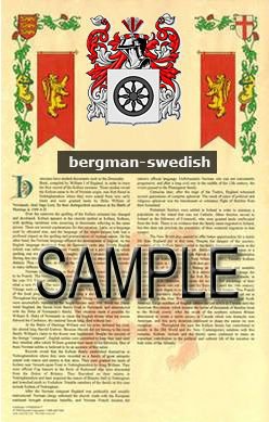 BERGMAN - SWEDISH - Coat of Arms - Family Crest - Armorial GIFT! 8.5x11