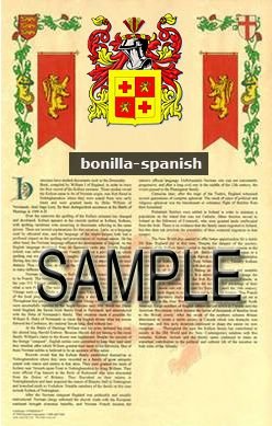 BONILLA - SPANISH - Coat of Arms - Family Crest - Armorial GIFT! 8.5x11