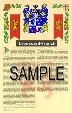 BROUSSARD - FRENCH - Coat of Arms - Family Crest - Armorial GIFT! 8.5x11