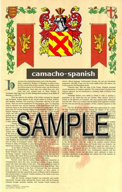 CAMACHO - SPANISH - Coat of Arms - Family Crest - Armorial GIFT! 8.5x11