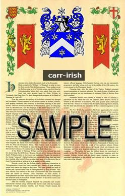 CARR - IRISH - Coat of Arms - Family Crest - Armorial GIFT! 8.5x11