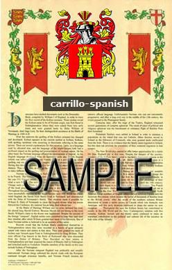 CARRILLO - SPANISH - Coat of Arms - Family Crest - Armorial GIFT! 8.5x11