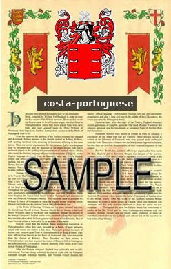 COSTA - PORTUGUESE - Coat of Arms - Family Crest - Armorial GIFT! 8.5x11