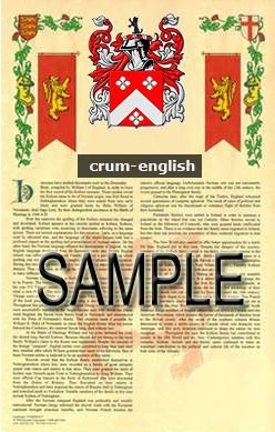 CRUM - ENGLISH - Coat of Arms - Family Crest - Armorial GIFT! 8.5x11