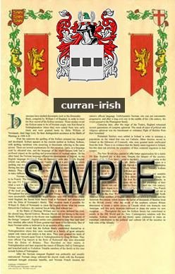 CURRAN - IRISH - Coat of Arms - Family Crest - Armorial GIFT! 8.5x11
