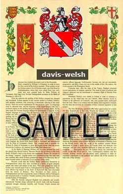 DAVIS - WELSH - Coat of Arms - Family Crest - Armorial GIFT! 8.5x11