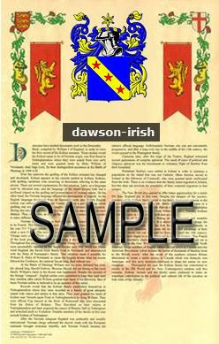 DAWSON - IRISH - Coat of Arms - Family Crest - Armorial GIFT! 8.5x11