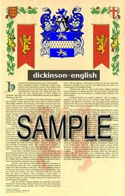 DICKINSON - ENGLISH - Coat of Arms - Family Crest - Armorial GIFT! 8.5x11