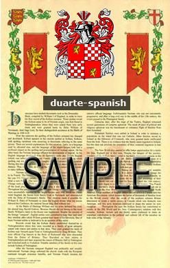 DUARTE - SPANISH - Coat of Arms - Family Crest - Armorial GIFT! 8.5x11