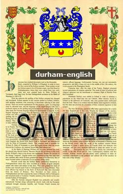 DURHAM - ENGLISH - Coat of Arms - Family Crest - Armorial GIFT! 8.5x11