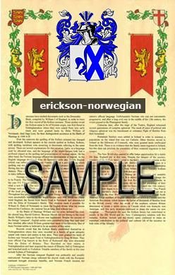 ERICKSON - NORWEGIAN - Coat of Arms - Family Crest - Armorial GIFT! 8.5x11