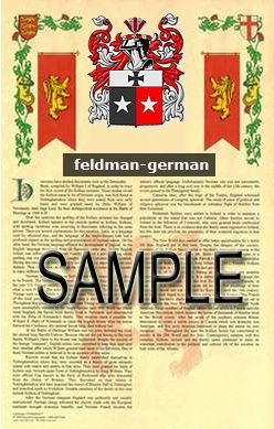 FELDMAN - GERMAN - Coat of Arms - Family Crest - Armorial GIFT! 8.5x11